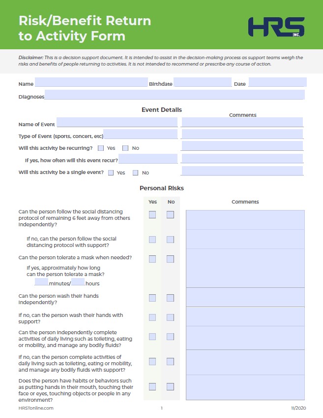 Risk/Benefit Return to Activity Form - IntellectAbility